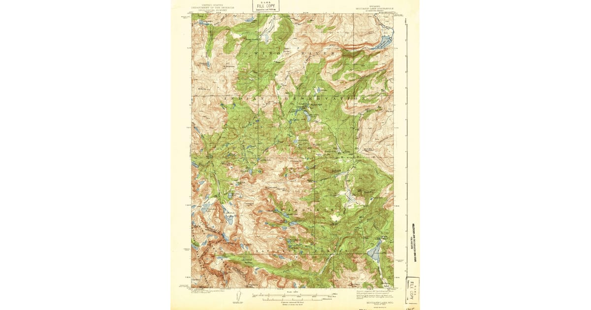 1943 Map of Moccasin Lake, Fremont County, WY — High-Res | Pastmaps