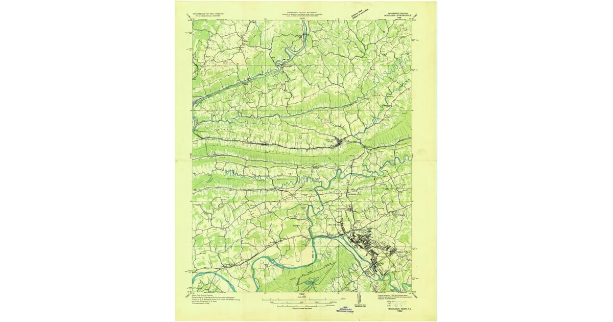 1935 Map of Moggasin, Scott County, TN — High-Res | Pastmaps