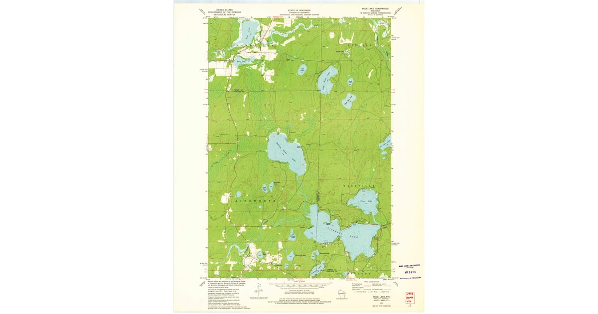 1973 Map of Mole Lake, WI — High-Res | Pastmaps