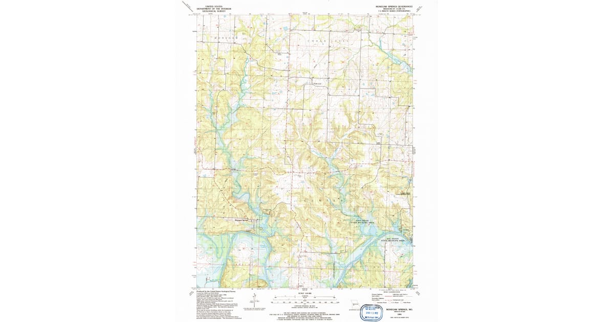 1991 Map of Monegaw Springs, St. Clair County, MO — High-Res | Pastmaps