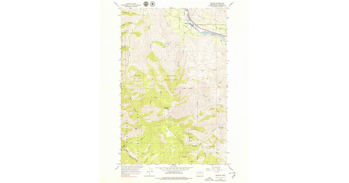 1966 Map of Monitor, Chelan County, WA — High-Res, 1979 Print | Pastmaps