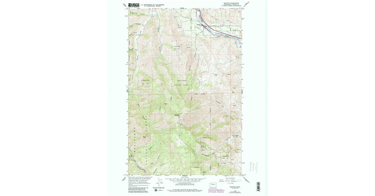 1966 Map of Monitor, Chelan County, WA — High-Res, 1987 Print | Pastmaps