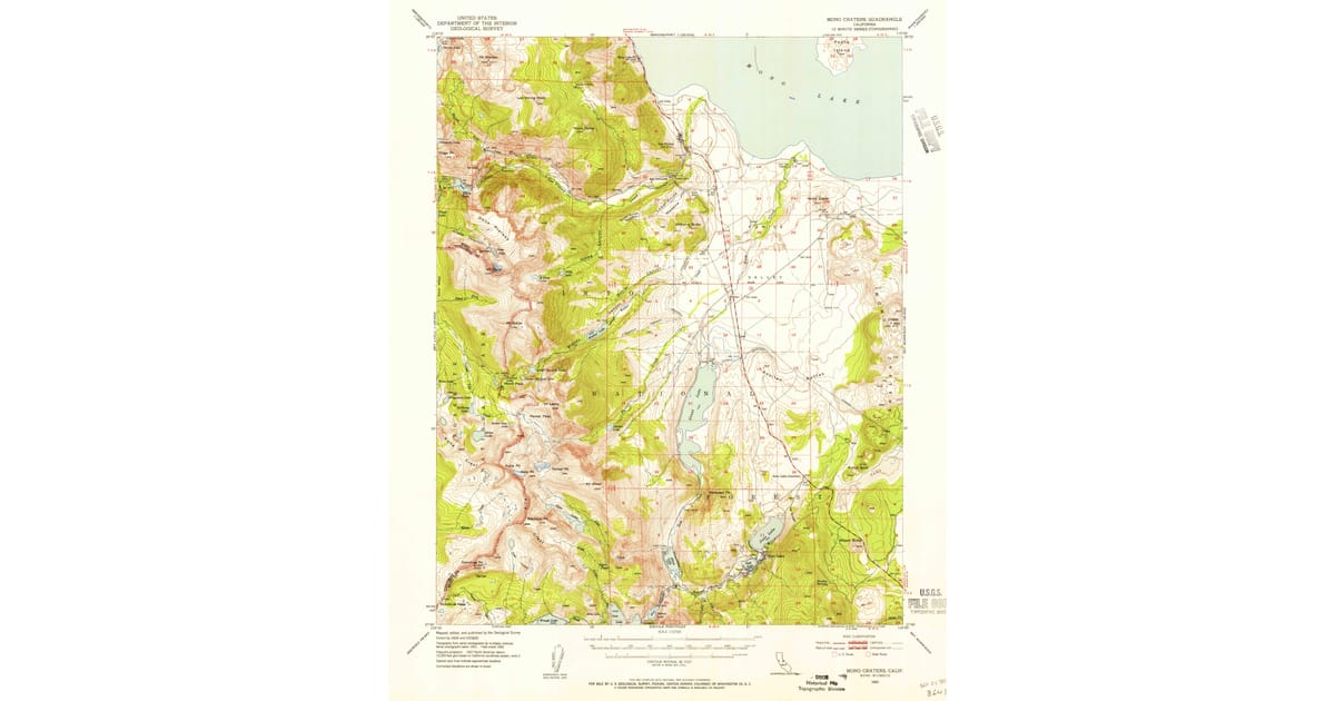 1953 Map of Mono Craters, Mono County, CA — High-Res | Pastmaps