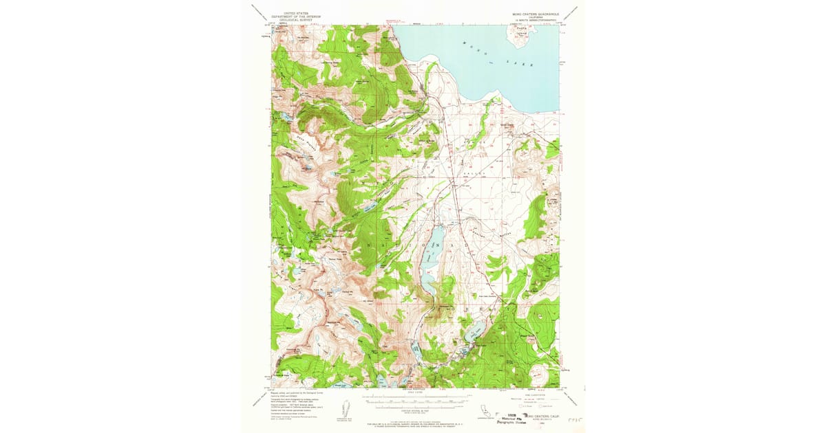 1953 Map of Mono Craters, Mono County, CA — High-Res, 1962 Print | Pastmaps