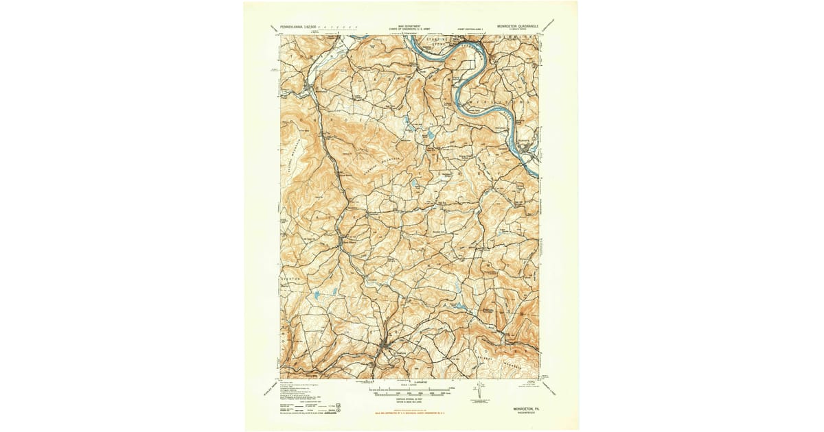 1943 Map of Monroeton, Bradford County, PA — High-Res, 1945 Print #2 ...