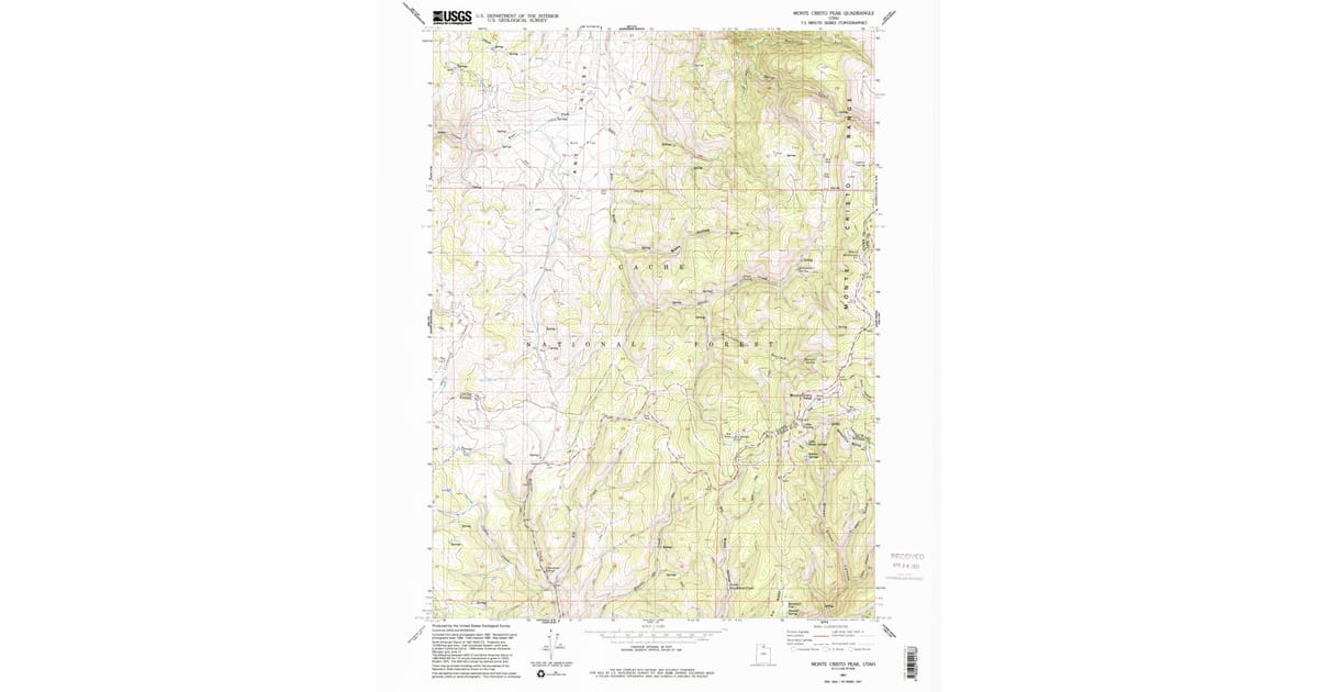 1991 Map of Monte Cristo Peak, Cache County, UT — High-Res | Pastmaps