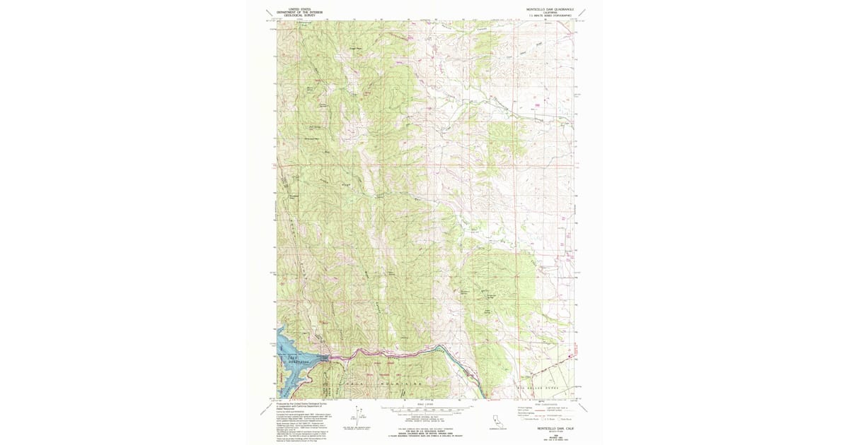 1959 Map of Monticello Dam, Yolo County, CA — High-Res, 1993 Print ...