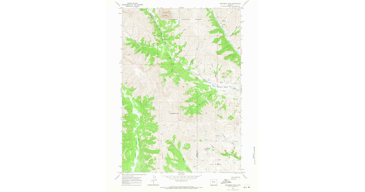 1967 Map of Monument Peak, Fremont County, WY — High-Res | Pastmaps