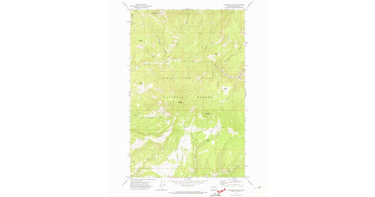 1971 Map of Monument Peak, Meagher County, MT — High-Res | Pastmaps