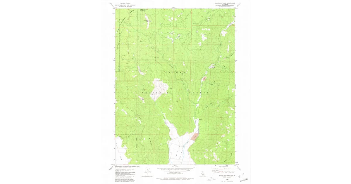 1980 Map of Moonlight Peak, Plumas County, CA — High-Res | Pastmaps