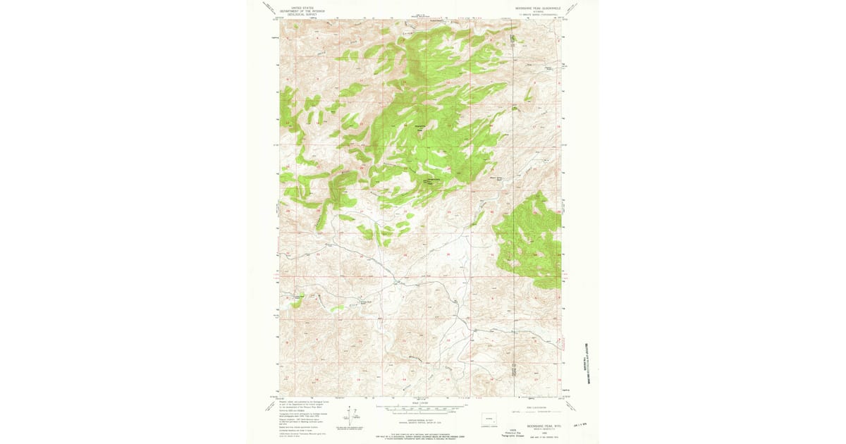 1955 Map of Moonshine Peak, Albany County, WY — High-Res, 1976 Print ...