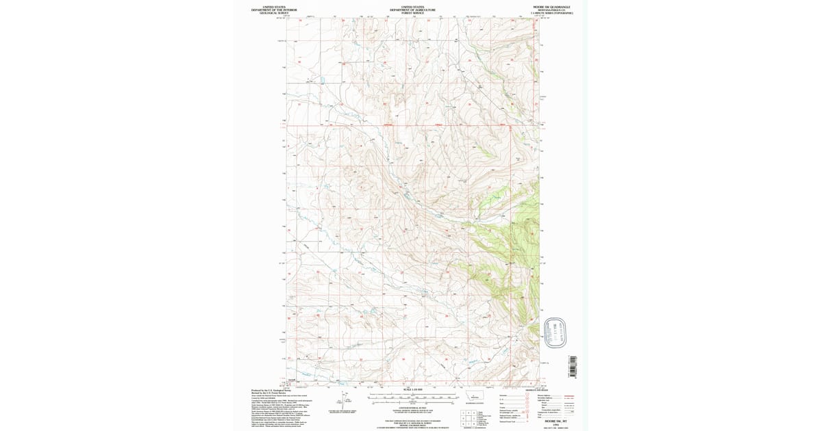 1995 Map of Moore SW, Fergus County, MT — High-Res | Pastmaps