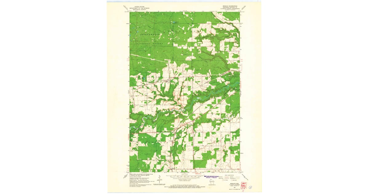 1964 Map of Moquah, Bayfield County, WI — High-Res | Pastmaps