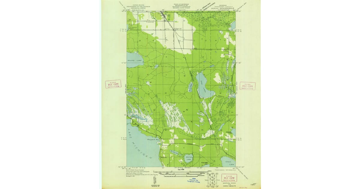 1948 Map of Moran NE, Mackinac County, MI — High-Res | Pastmaps