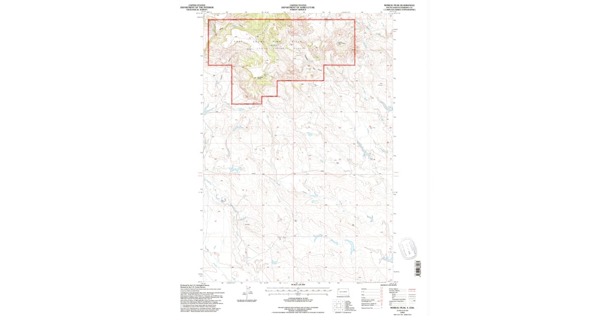 1993 Map of Moreau Peak, Harding County, SD — High-Res | Pastmaps