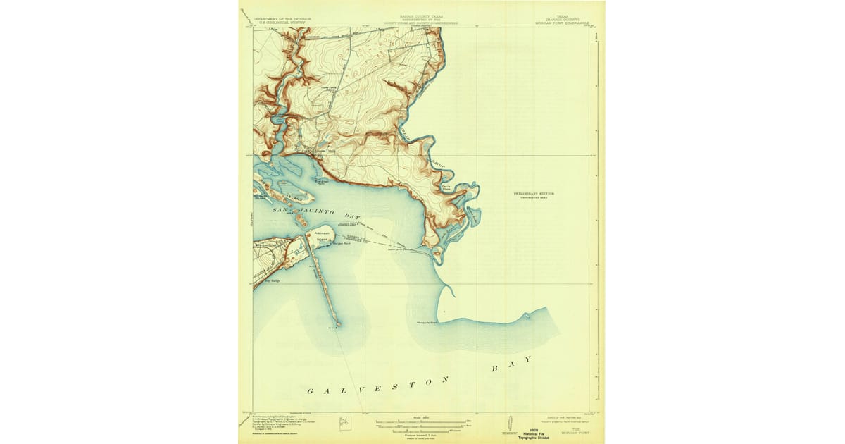 1919 Map of Morgan Point, Chambers County, TX — High-Res, 1932 Print ...