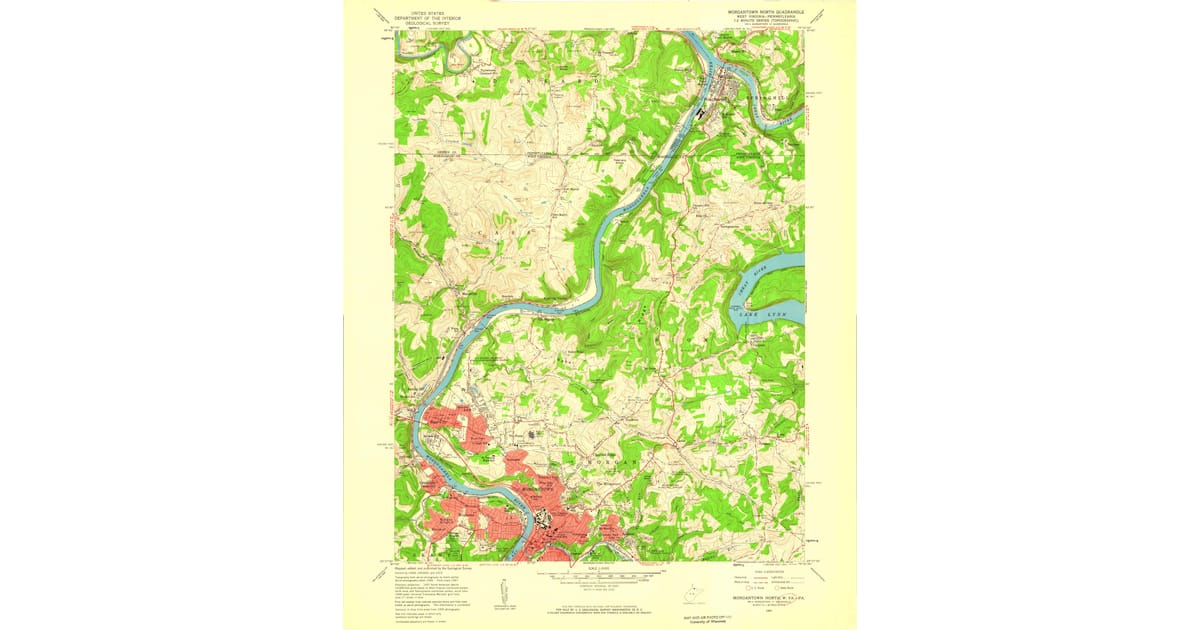 1957 Map of Morgantown North, Monongalia County, WV — High-Res | Pastmaps