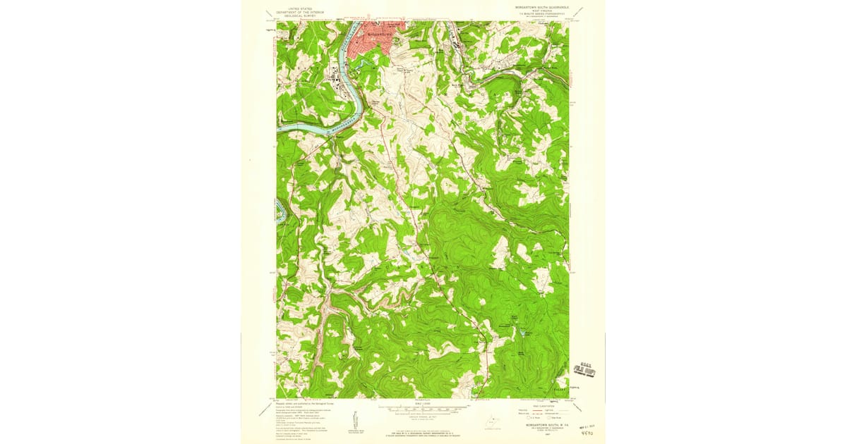 1957 Map of Morgantown South, Monongalia County, WV — High-Res | Pastmaps