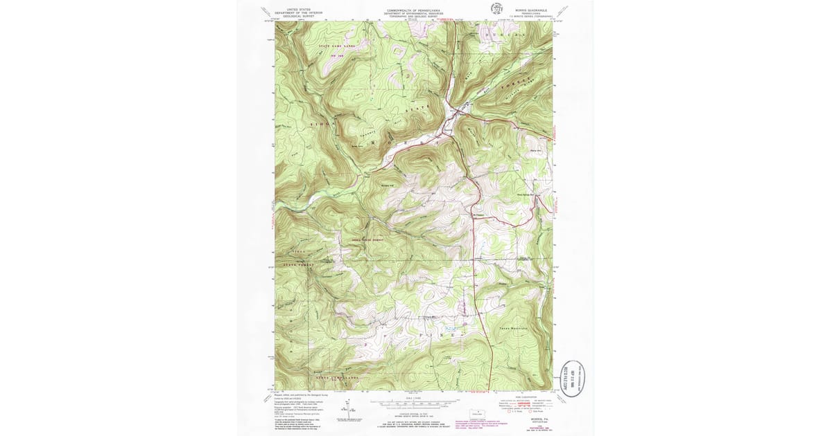1946 Map of Morris, Tioga County, PA — High-Res, 1986 Print | Pastmaps
