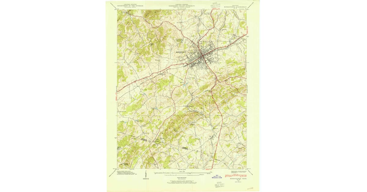 1939 Map of Morristown, TN — High-Res, 1954 Print | Pastmaps