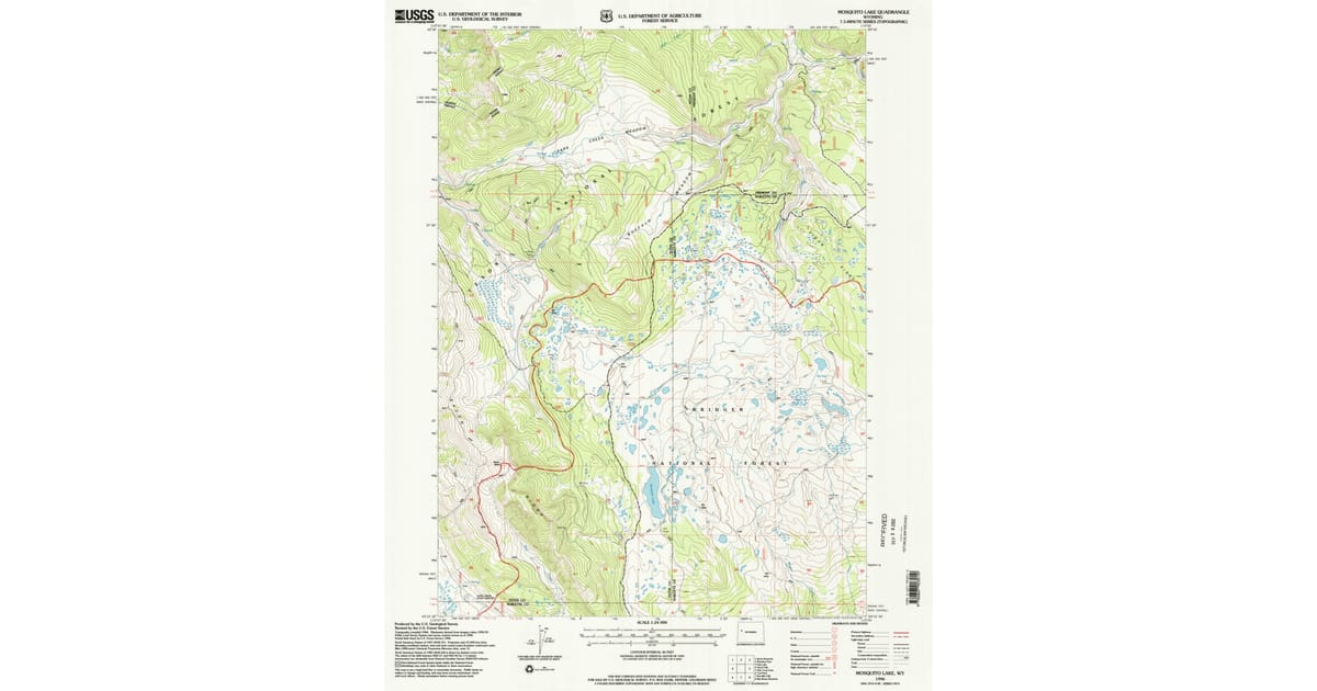 1996 Map of Mosquito Lake, Teton County, WY — High-Res, 1998 Print #2 ...