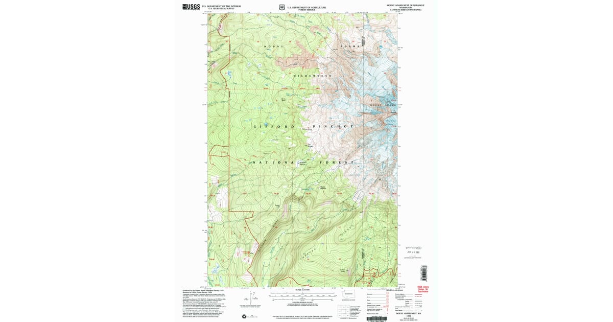 1998 Map of Mount Adams West, Skamania County, WA — High-Res | Pastmaps