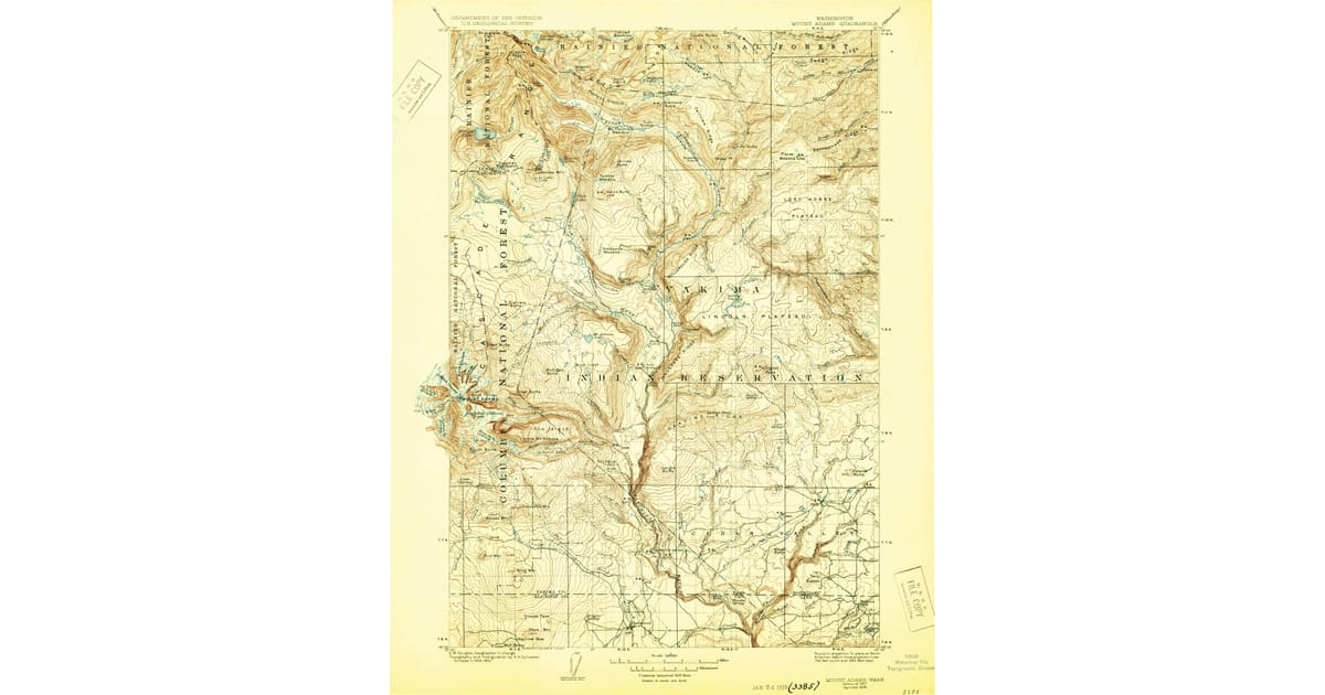 1907 Map of Mount Adams, Yakima County, WA — High-Res, 1929 Print ...