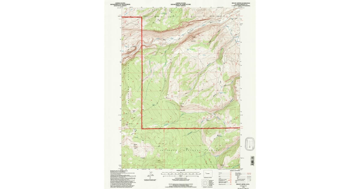 1991 Map of Mount Arter, Fremont County, WY — High-Res | Pastmaps