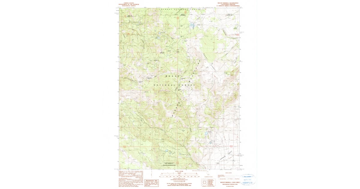 1990 Map of Mount Bidwell, Modoc County, CA — High-Res | Pastmaps