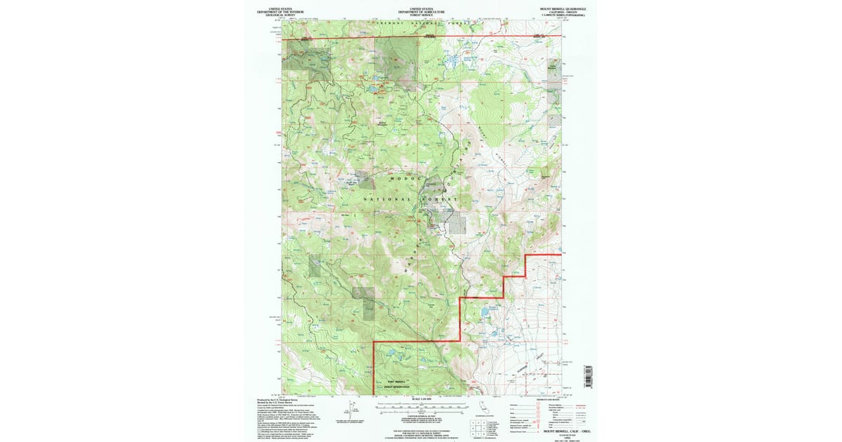 1993 Map of Mount Bidwell, Modoc County, CA — High-Res | Pastmaps