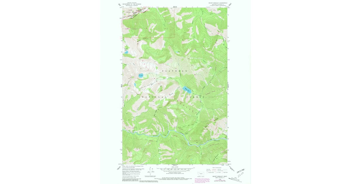 1958 Map of Mount Bradley, Flathead County, MT — High-Res, 1981 Print ...