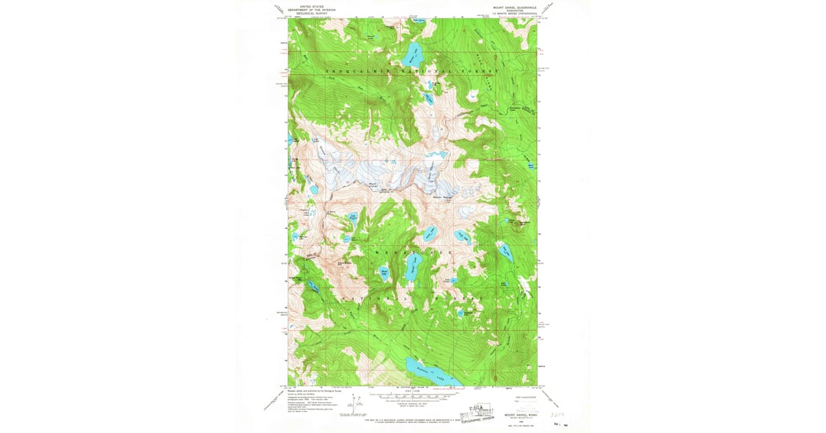 1965 Map of Mount Daniel, Kittitas County, WA — High-Res | Pastmaps