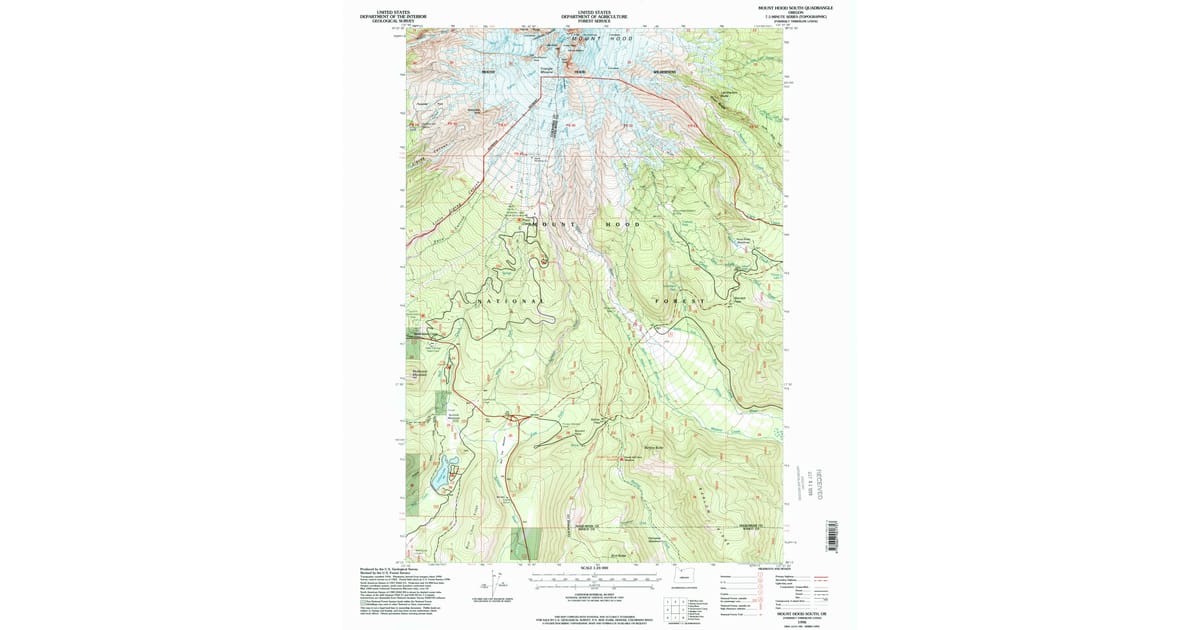 1996 Map of Mount Hood South, Hood River County, OR — High-Res | Pastmaps