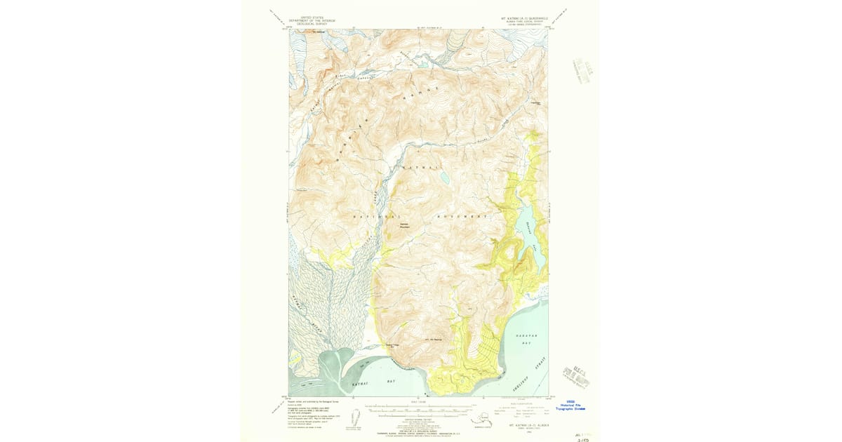 1951 Map of Mount Katmai A-3, Kodiak Island Borough, AK — High-Res ...