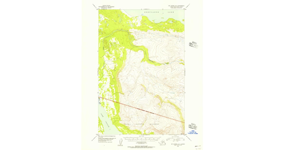 1951 Map of Mount Katmai D-5, Lake and Peninsula Borough, AK — High-Res ...