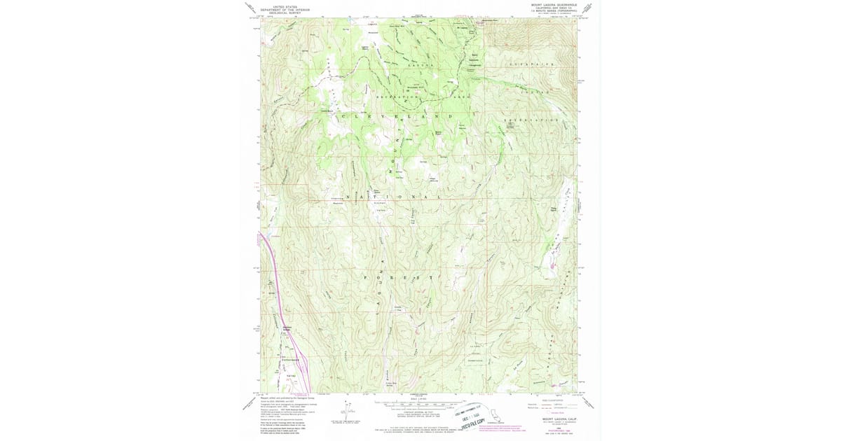 1960 Map of Mount Laguna, CA — High-Res, 1988 Print | Pastmaps