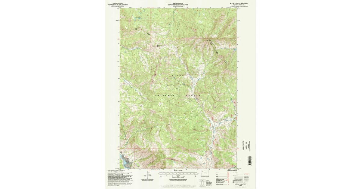1996 Map of Mount Leidy, Teton County, WY — High-Res | Pastmaps