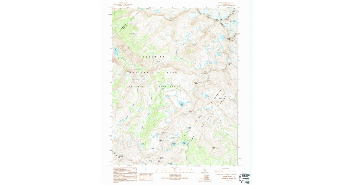 1992 Map of Mount Lyell, Madera County, CA — High-Res | Pastmaps
