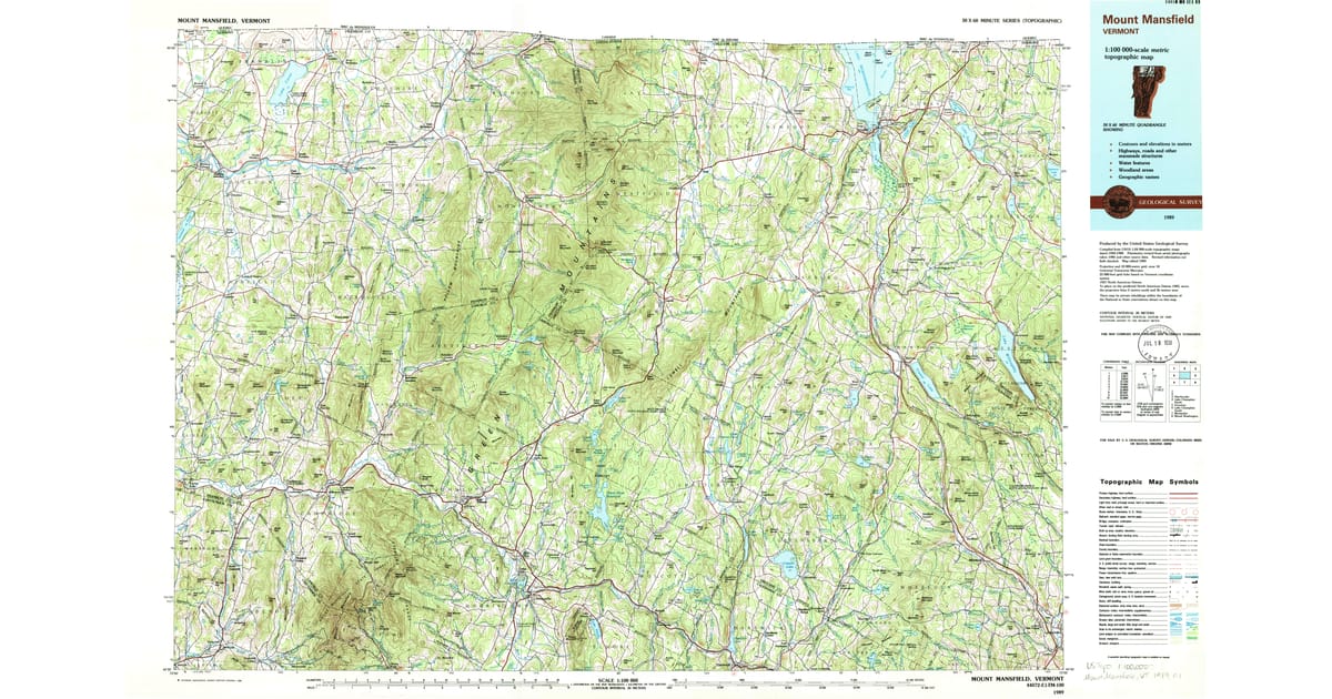 1989 Map of Mount Mansfield, Orleans County, VT — High-Res | Pastmaps