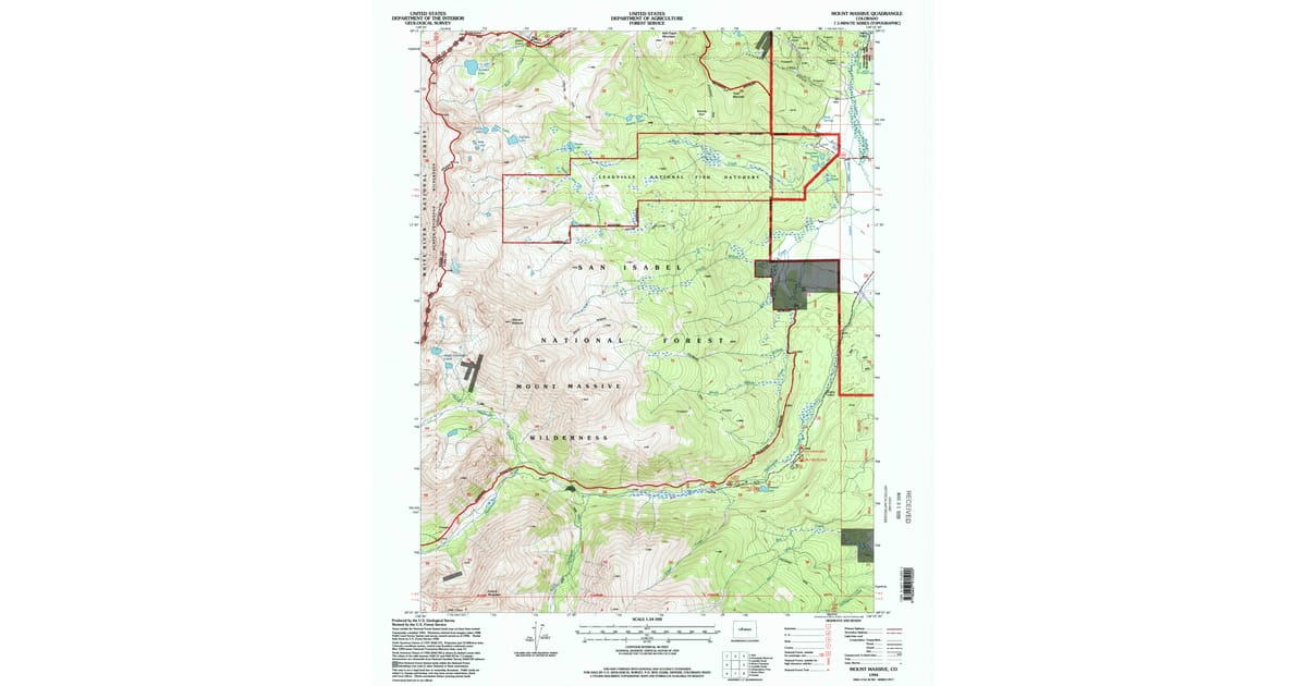 1994 Map of Mount Massive, Lake County, CO — High-Res | Pastmaps