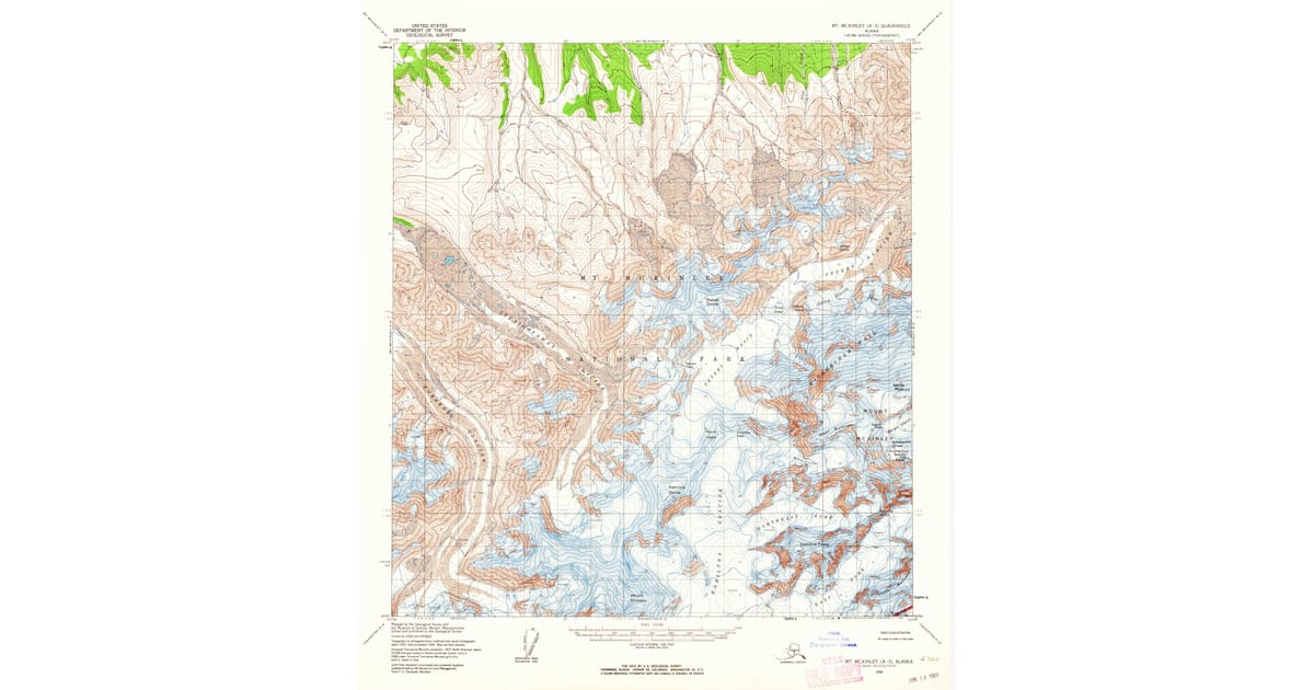1954 Map of Mount McKinley A-3, Denali Borough, AK — High-Res | Pastmaps