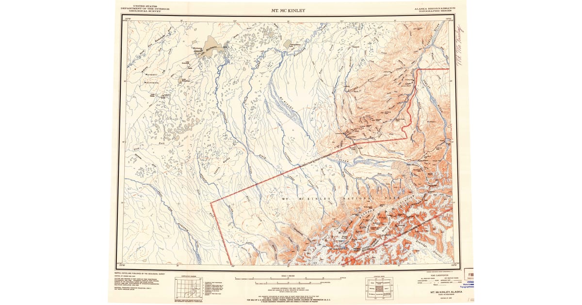 1952 Map of Mount McKinley, Denali Borough, AK — High-Res, 1952 Print ...