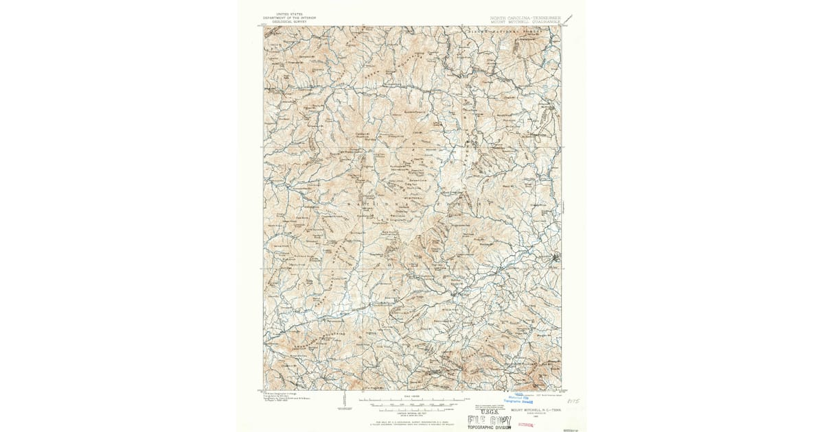 1900 Map of Mount Mitchell, McDowell County, NC — High-Res, 1966 Print | Pastmaps