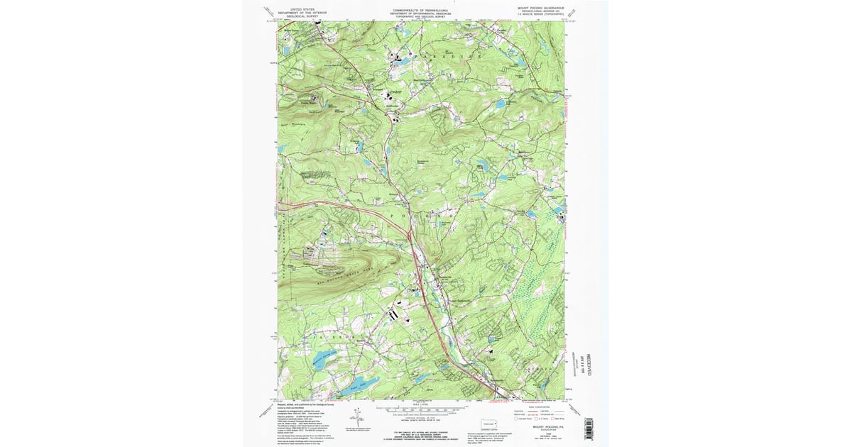 1966 Map of Mount Pocono, PA — High-Res, 1992 Print | Pastmaps