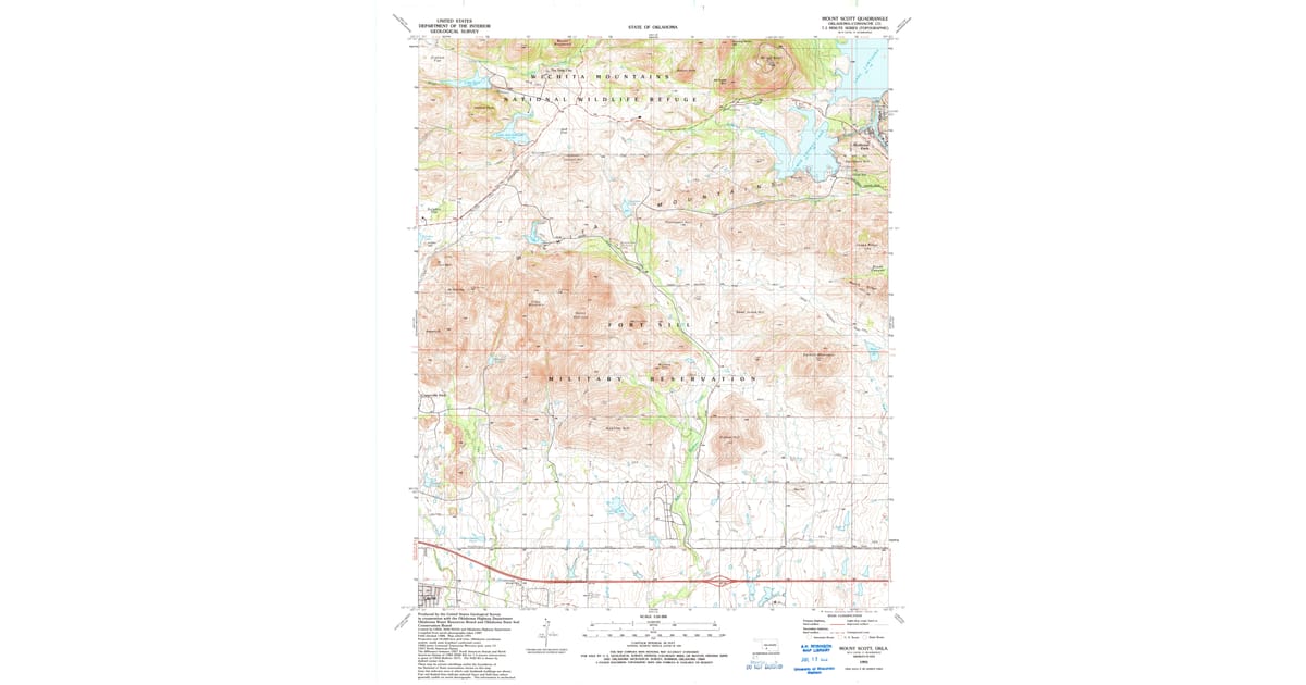 1991 Map of Mount Scott, Comanche County, OK — High-Res | Pastmaps