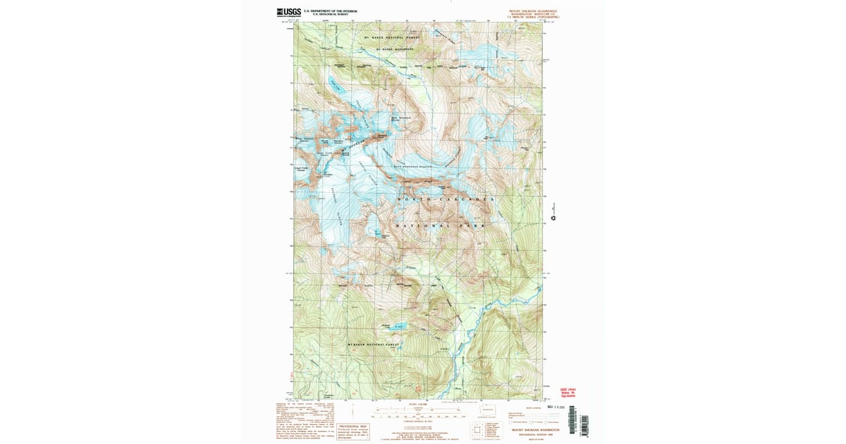 1989 Map of Mount Shuksan, Whatcom County, WA — High-Res, 1989 Print #2 ...