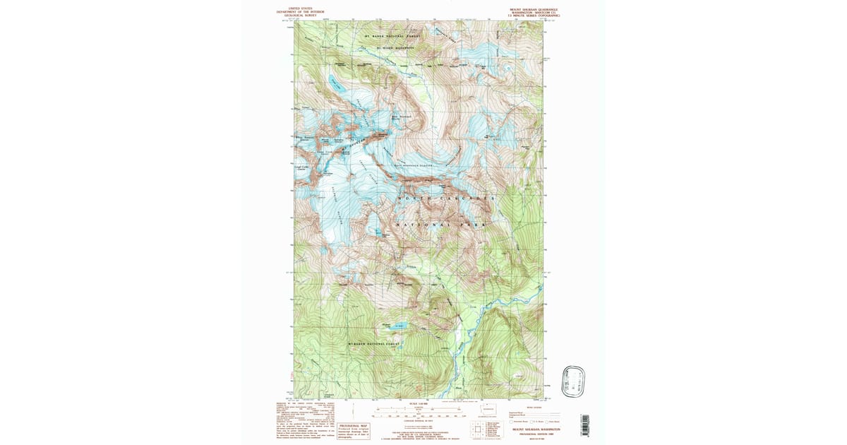 1989 Map of Mount Shuksan, Whatcom County, WA — High-Res | Pastmaps