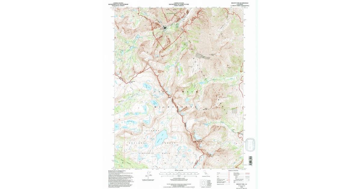 1994 Map of Mount Tom, Inyo County, CA — High-Res | Pastmaps