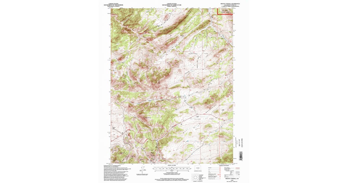 1994 Map of Mount Tyndall, Custer County, CO — High-Res | Pastmaps