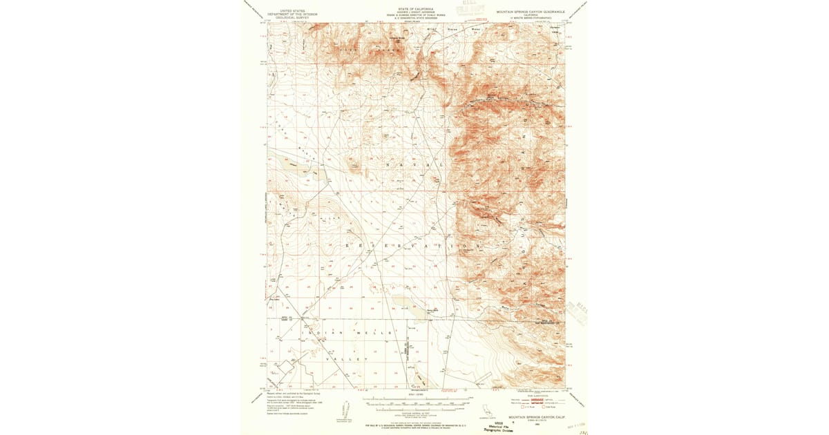 1953 Map of Mountain Springs Canyon, Inyo County, CA — High-Res | Pastmaps